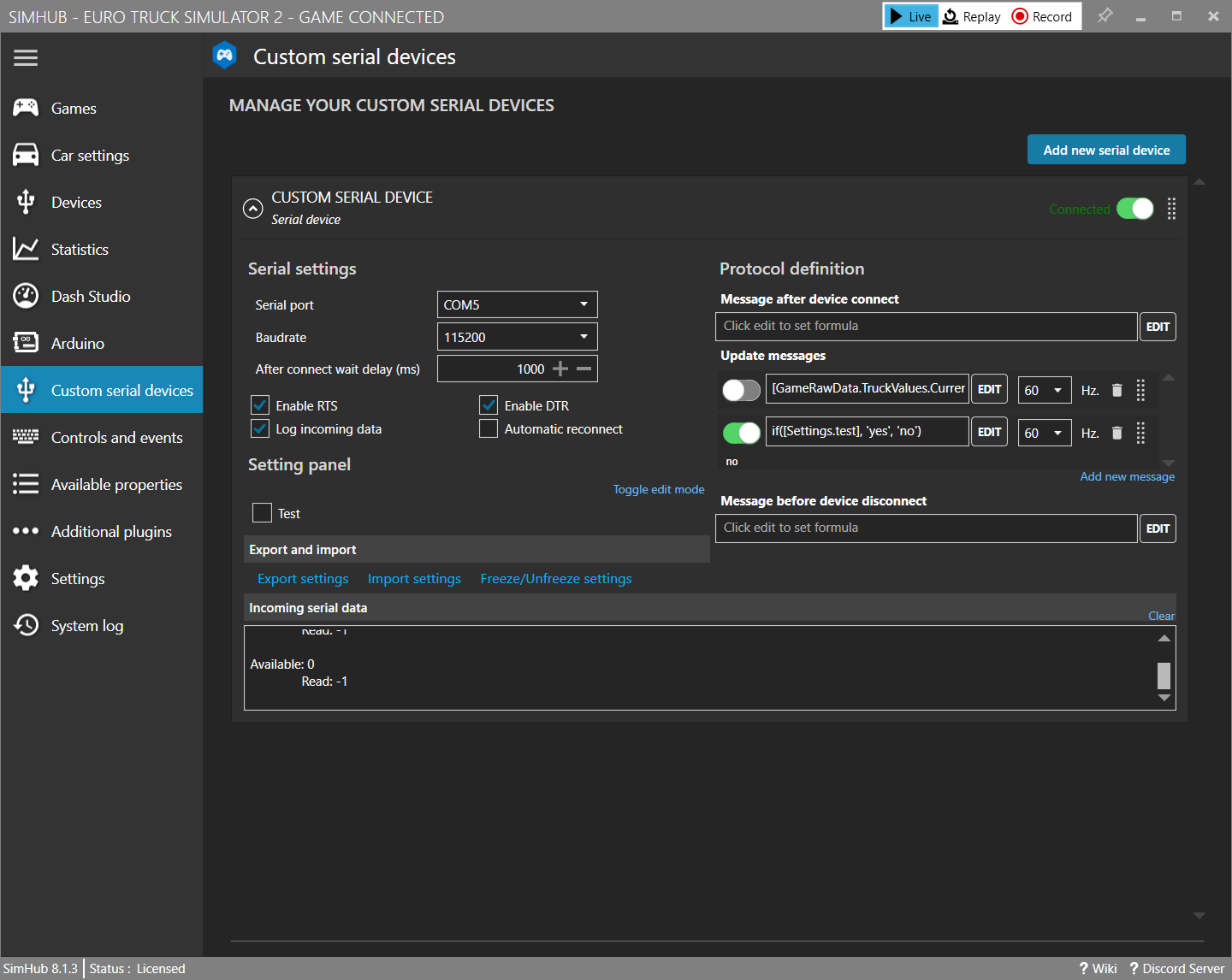 `SHCustomProtocol::read()` message not displaying · Issue #1178 · SHWotever/SimHub · GitHub